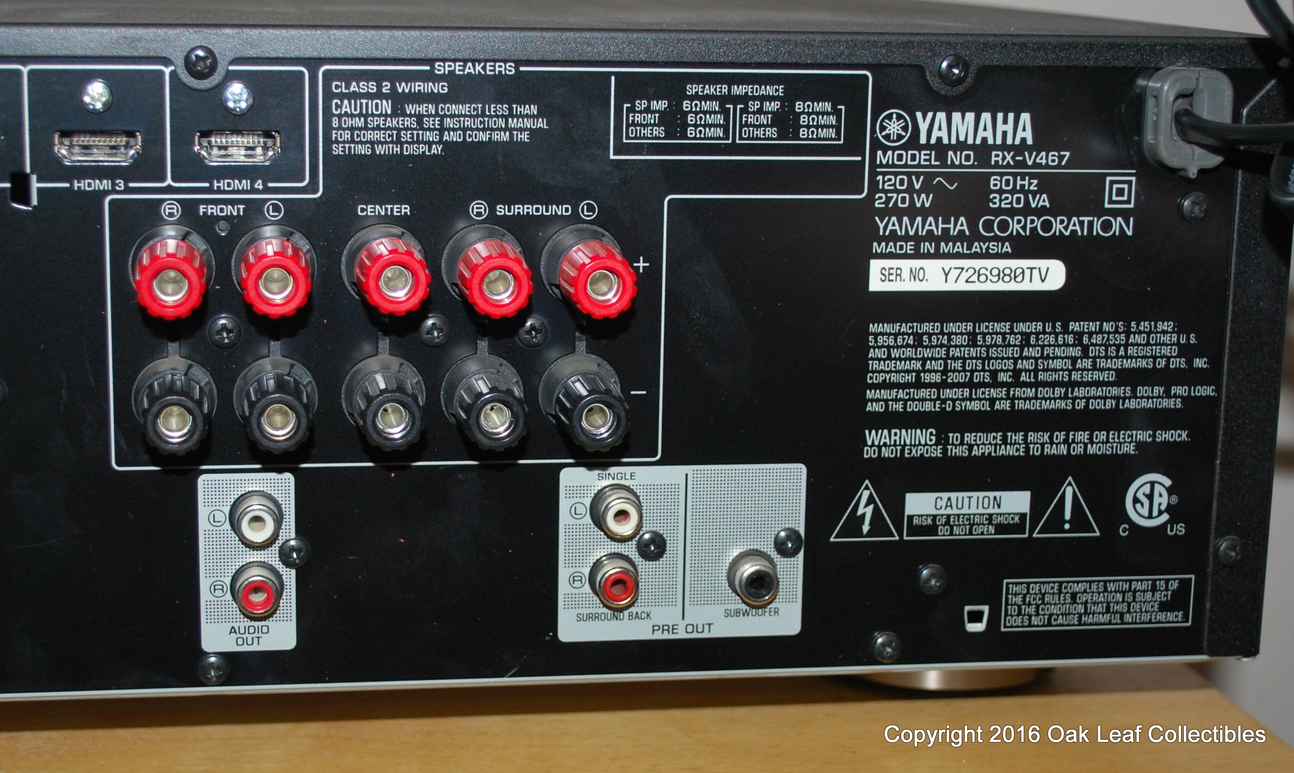 Yamaha RX V467 5.1 Channel HDMI Black Home Theater Receiver With Remote ...